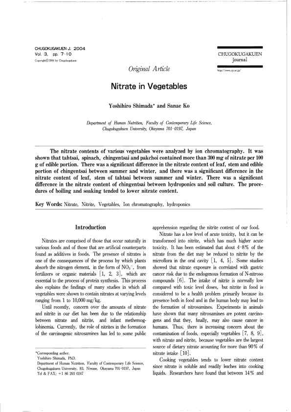 Article Nitrate in Vegetables – safegroproject.com