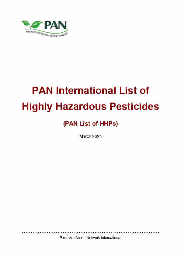 PAN Pesticide Action Network Highly Hazadous Pesticide List 2021 ...